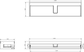 Mexen Rivel, koupelnová skříňka 140 cm s umyvadlem Vela, 1 zásuvka, drážkovaná, šedá matná/bílá, 91A20-16023-1-BF62-W23M01