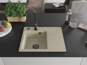 Mexen Ben, 1-komorový granitový dřez 600x500x190 mm, levý + černý sifon, béžová, 6522605000-69-B