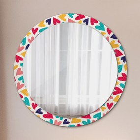Kulaté dekorativní zrcadlo Barevné srdce fi 90 cm