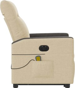 Elektrické zvedací masážní polohovací křeslo krémové textil 3324077