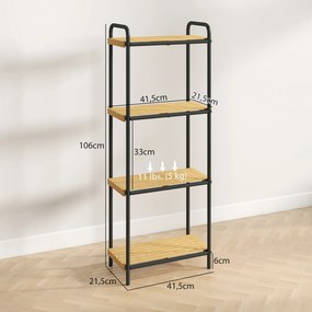 HOMCOM bambusový koupelnový regál se 4 otevřenými policemi, lamelový design a ocelová konstrukce, 41,5 x 21,5 x 106 cm, přírodní