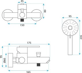 Rea Ontario, vanová baterie s ruční sprchovou soupravou, černá matná, REA-B5512