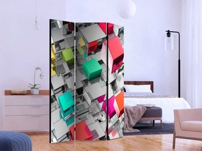 Pokojová zástěna Barvy kovů (3-dílný) - kompozice s abstraktní architekturou