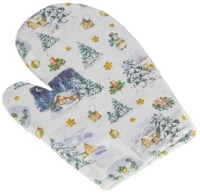 Bellatex Kuchyňská chňapka vánoční 28x18 cm Chaloupka zasněžená modrá, bílá