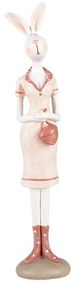 Dekorace králičí žena v růžových šatech a s kabelkou - 4*4*22 cm