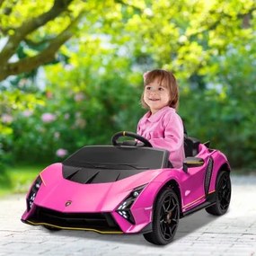 AIYAPLAY elektrické dětské auto 3-6 let, 12V Lamborghini Autentica s 2 motory, dveře křídlové, zavěšení, růžové
