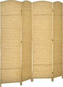 HOMCOM Skládací Paraván 4 Panely 180x180 cm - Ochranná Záclona pro Kancelář a Ložnici v Přírodním Stylu | Aosom
