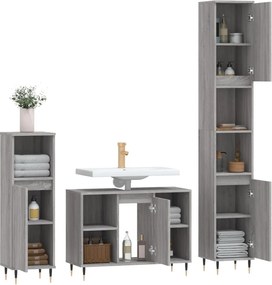 3dílný set koupelnového nábytku šedý sonoma kompozitní dřevo 3190297
