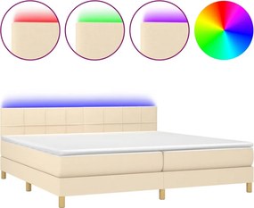 Box spring postel s matrací a LED krémová 200x200 cm textil 3133746