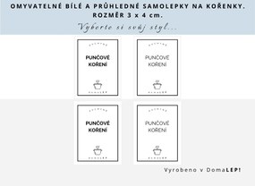 PUNČOVÉ KOŘENÍ - Samolepka na kořenky 3 x 4 cm - DomaLEP varianta: BÍLÁ - základní písmo
