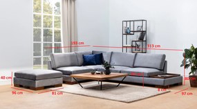 Hanah Home Rohová pohovka TULIP tmavě šedá levý roh s pufem 560ARE1164