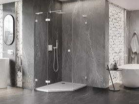 Mexen Lunar, L pětiúhelníkový sprchový kout naklápěcí doleva 80 x 90 cm, 8mm čiré sklo, bílý profil, 831L-080L-090P-20-00-L