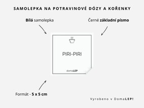 PIRI-PIRI - omyvatelná samolepka na kořenky, výběr rozměrů Ø 5 cm / 5 x 5 cm / 6 x 8 cm | DomaLEP tvar: ČTVEREC, barva: BÍLÁ - ČERNÉ písmo, velikost: š. 5 cm x v. 5 cm - základní písmo