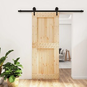 Posuvné Dveře S Kováním 85 X 210 Cm Masivní Borové Dřevo Vzor Šedá Kostka