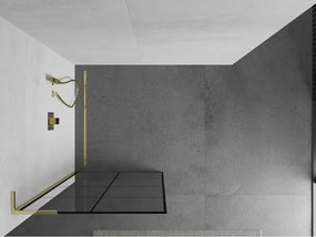 Mexen Kioto L, sprchová zástěna Walk-In 70 x 200 cm, 8mm čiré sklo černý vzor, ​​zlatý lesklý profil, 800-070-103-50-77
