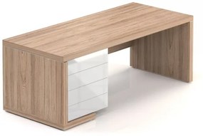Stůl Lineart 200 x 85 cm + levý kontejner a krycí panel / Jilm světlý a bílá