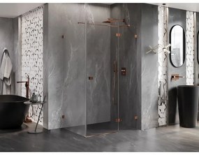 Mexen Lunar T, pravý výklopný sprchový kout 140 x 70 cm, 8mm čiré sklo, profil růžové zlato, 834T-140-070-60-00-P