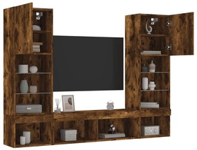 vidaXL 5dílná obývací stěna s LED kouřový dub kompozitní dřevo