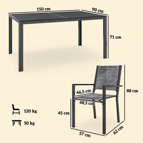 Outsunny Sada Zahradního Nábytku do Exteriéru 7 Kusů, Zahradní Stůl s 6 Stohovatelnými Židlemi, 150 cm Lamely, Ocelová Konstrukce Odolná proti Korozi…