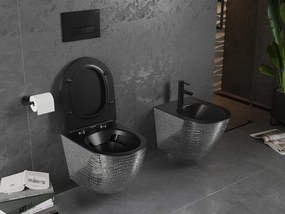 Mexen Lena WC mísa Rimless s pomalu klesající deskou slim, duroplast, černá matná/stříbrný vzor šupiny - 30224072