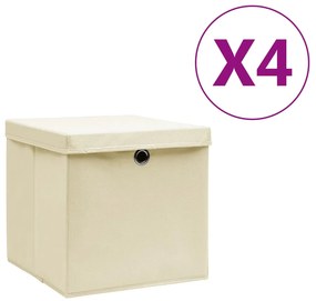 Úložné boxy s víky 4 ks 28 x 28 x 28 cm krémové 325216