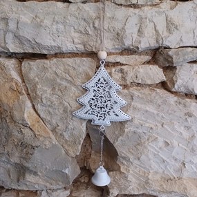 Vánoční ozdoba na stromeček kovový stromeček, 10 × 8,5 cm, se zvonečkem 3 cm