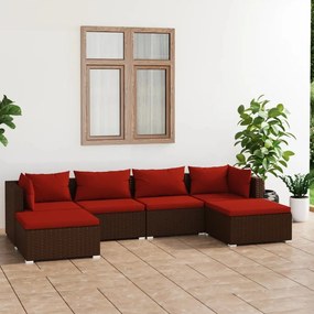 vidaXL 6dílná zahradní sedací souprava s poduškami polyratan [3101805] Barva: Hnědá a červená