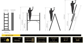 Multifunkční lešení 3m / 4,7m DRABEST ARD-2x8 HOME