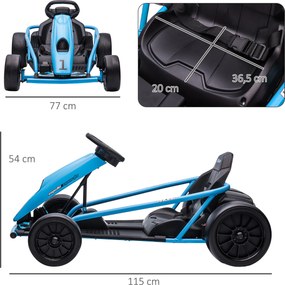 HOMCOM Dětská elektrická motokára 24V s pomalým startem, hudbou, klaksonem, bezpečnostním pásem, dětské vozidlo pro 8-12 let, modrá | Aosom.de