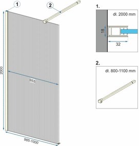 Rea Aero Intimo, sprchová zástěna 100x200 cm, 8mm čiré sklo, černý profil, REA-K4121