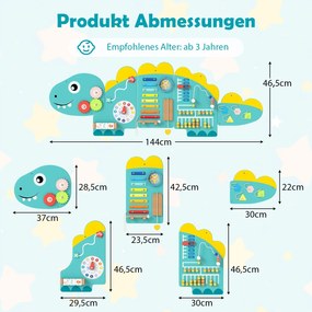 Costway Dinosaur Activity Wall pro batolata 11-in-1 Montessori dřevěná