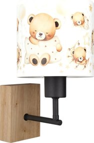 Brilagi - Nástěnná lampa BOBO WOOD 1xE27/25W/230V dub/černá/bílá/medvídci