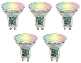 Sada 5 chytrých LED žárovek GU10 jasných RGBW 4,5W 350 lm 2700-6000K