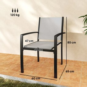 Outsunny Sada 2 skládacích venkovních zahradních židlí s opěrkami, ocelový rám pro zahradu, bazén, terasu, světlá šedá