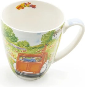 Porcelánový hrnek Cesta za dobrodružstvím, 350 ml – Citroën 2CV, retro hrnek pro cestovatele a milovníky výletů