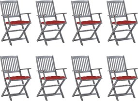 vidaXL Skládací zahradní židle s poduškami 8 ks masivní akácie [3078281] Barva: Červená