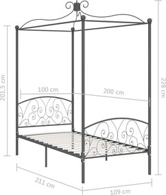 Rám postele s nebesy šedý kovový 100 x 200 cm 284481