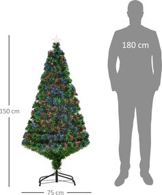 Aosom Umělý vánoční stromek 150 cm s uhlíkovým vláknem, umělá jedle s LED osvětlením, 180 špiček, vánoční dekorace, včetně kovového stojanu pro vnitř…