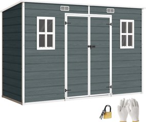 Outsunny zahradní domek 3,2 m² (303 × 123 × 197 cm) — plastový skladovací domek s okny, dvoukřídlými dveřmi, uzamykatelným větráním a podlahou ve vzhl