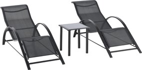 Outsunny Sada Zahradních Lehátků Metal Mesh 3-dílná Sada Lehátka se Servírovacím Stolkem Zahradní Nábytek se 2 Lehátky a 1 Bočním Stolkem Skupina Sed…
