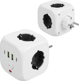 Toolight Toolight, JNH019, zásuvková kostka 7v1, 3 zásuvky + 2× USB-A + 2× USB-C, bílá, OSW-56305
