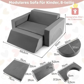Costway Modulární dětská pohovka Play Sofa Modulární pohovka s – šedá