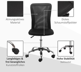 Kancelářská židle Vinsetto bez područek, ergonomická kancelářská židle, výškově nastavitelná, max. nosnost 100 kg, černá | Aosom