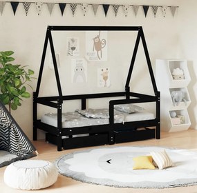 vidaXL Dětská postel se zásuvkami 70x140 cm masivní borové dřevo [834472] Barva: Černá