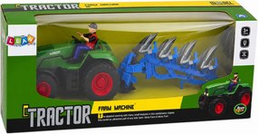 LEAN Toys Traktor s pluhem a zemědělcem, dálkově ovládaný RC, se světly, zelený, měřítko 1:24