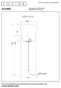 Lucide 25702/45/65 stojací lampa Glorio kouřově šedé, E27, 154,5cm