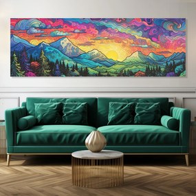 Obraz na plátně - Psychedelický západ slunce v horách FeelHappy.cz Velikost obrazu: 120 x 40 cm