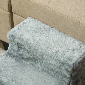 PawHut schody pro psy 3 stupně 35 cm schody pro domácí mazlíčky s plyšovým vzhledem, schody pro kočky do postele, na pohovku, pro kočky do 5 kg, svět…