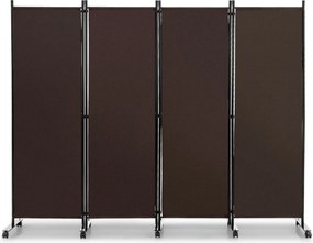 Costway Čtyřdílný paraván na kolečkách, výška 173 cm, hnědý