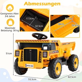 Costway 24 V dětský elektrický sklápěč 4 kolový stavební stroj s vyklápěcí